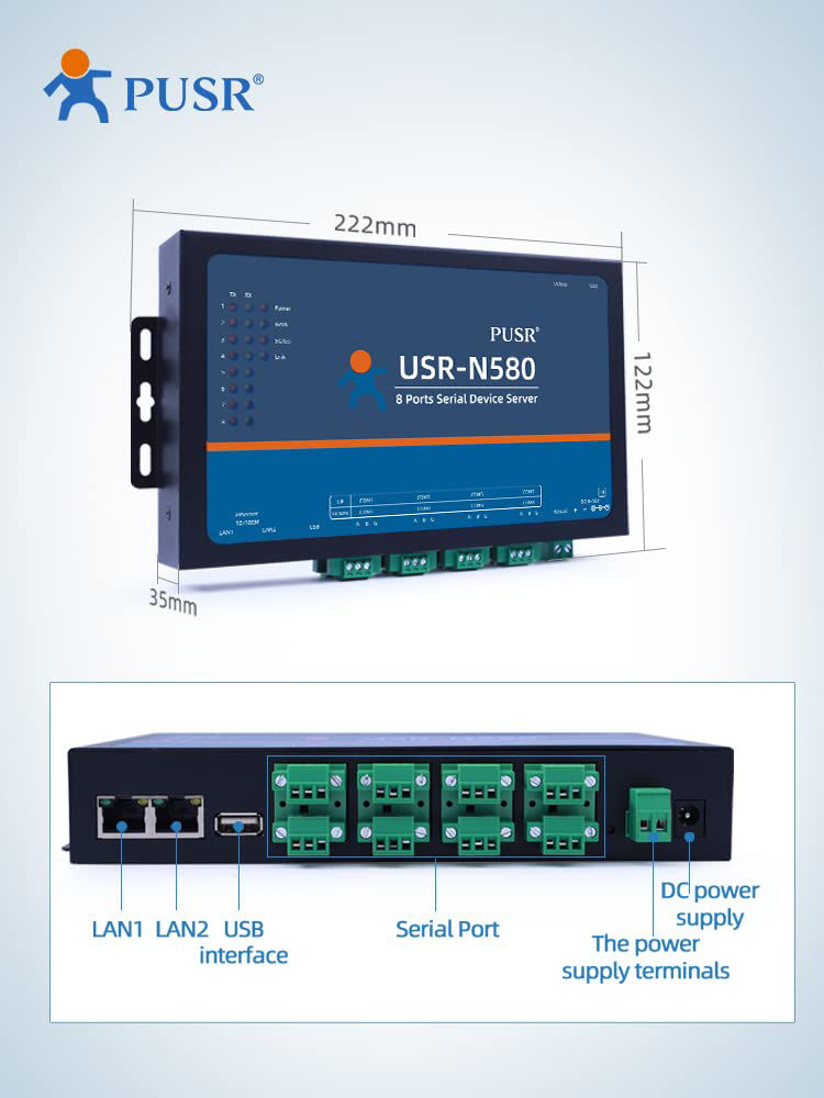GetUSCart- PUSR 8 Ports MQTT Modbus Gateway Support SSL/TLS Edge Computing RS485 Serial to ...
