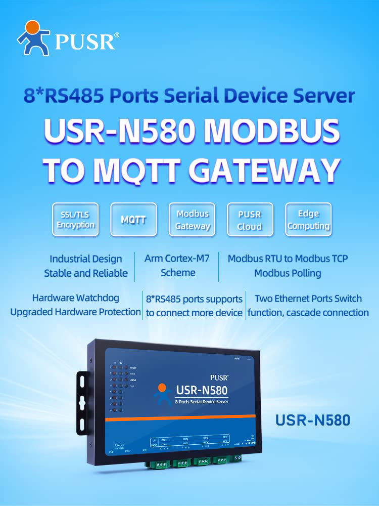 GetUSCart- PUSR 8 Ports MQTT Modbus Gateway Support SSL/TLS Edge Computing RS485 Serial to ...