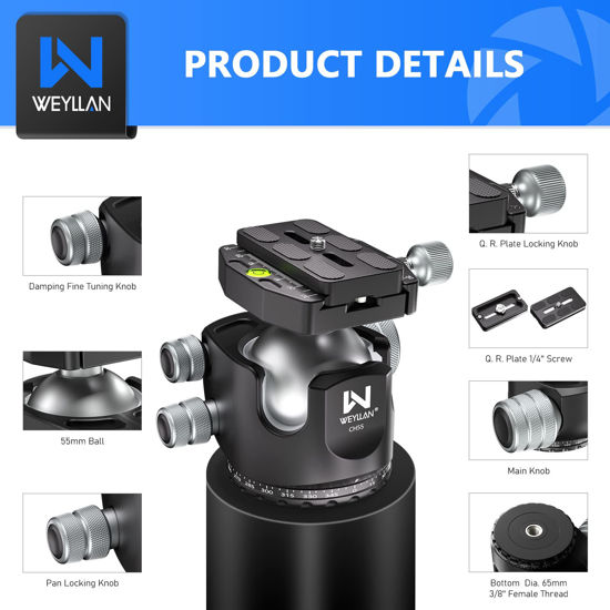 GetUSCart- Low Profile Ball Head 55mm Tripod Ball Head WEYLLAN Heavy ...