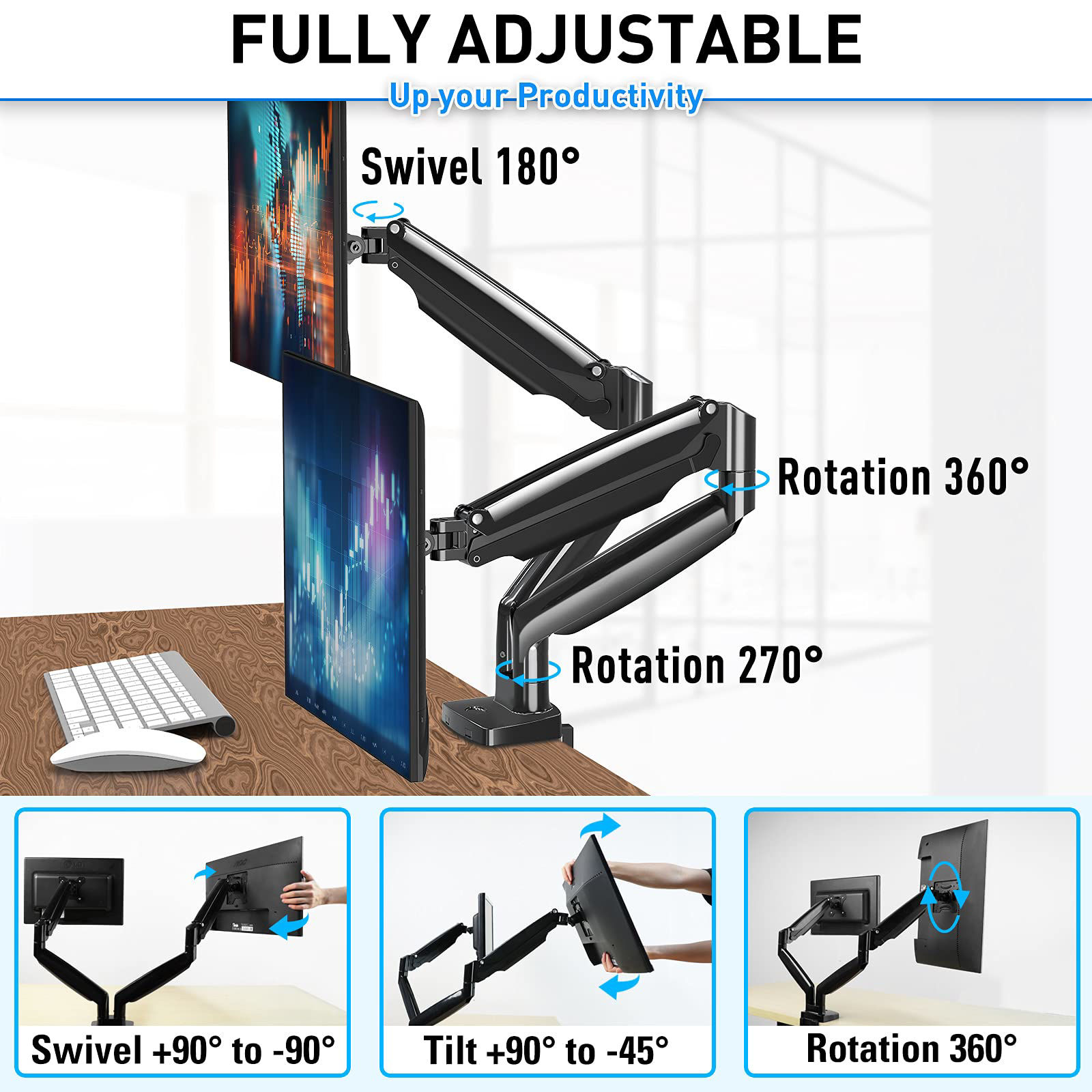 GetUSCart- MOUNTUP Ultrawide Dual Monitor Desk Mount for 2 Computer ...