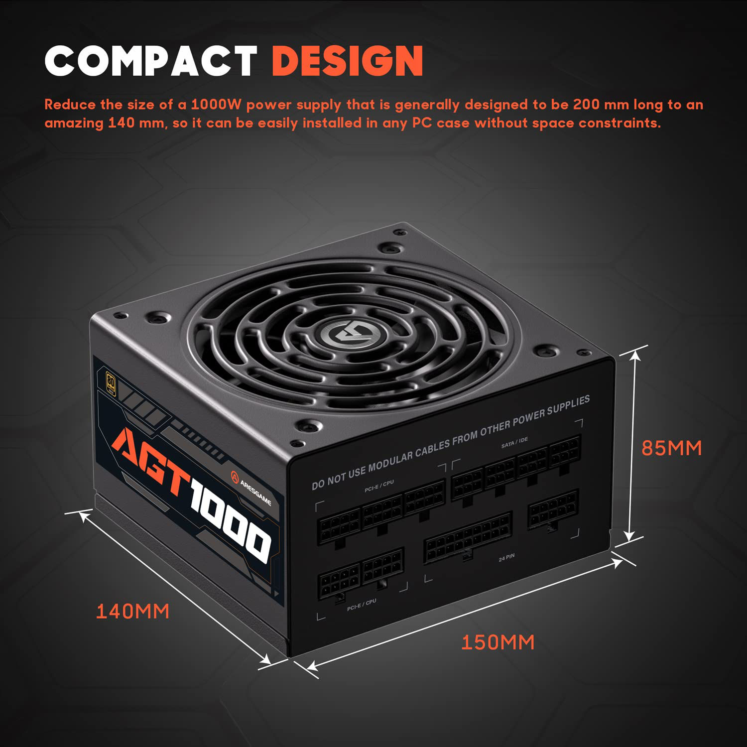 GetUSCart- ARESGAME AGT Series 1000W Power Supply, 80+ Gold Certified ...