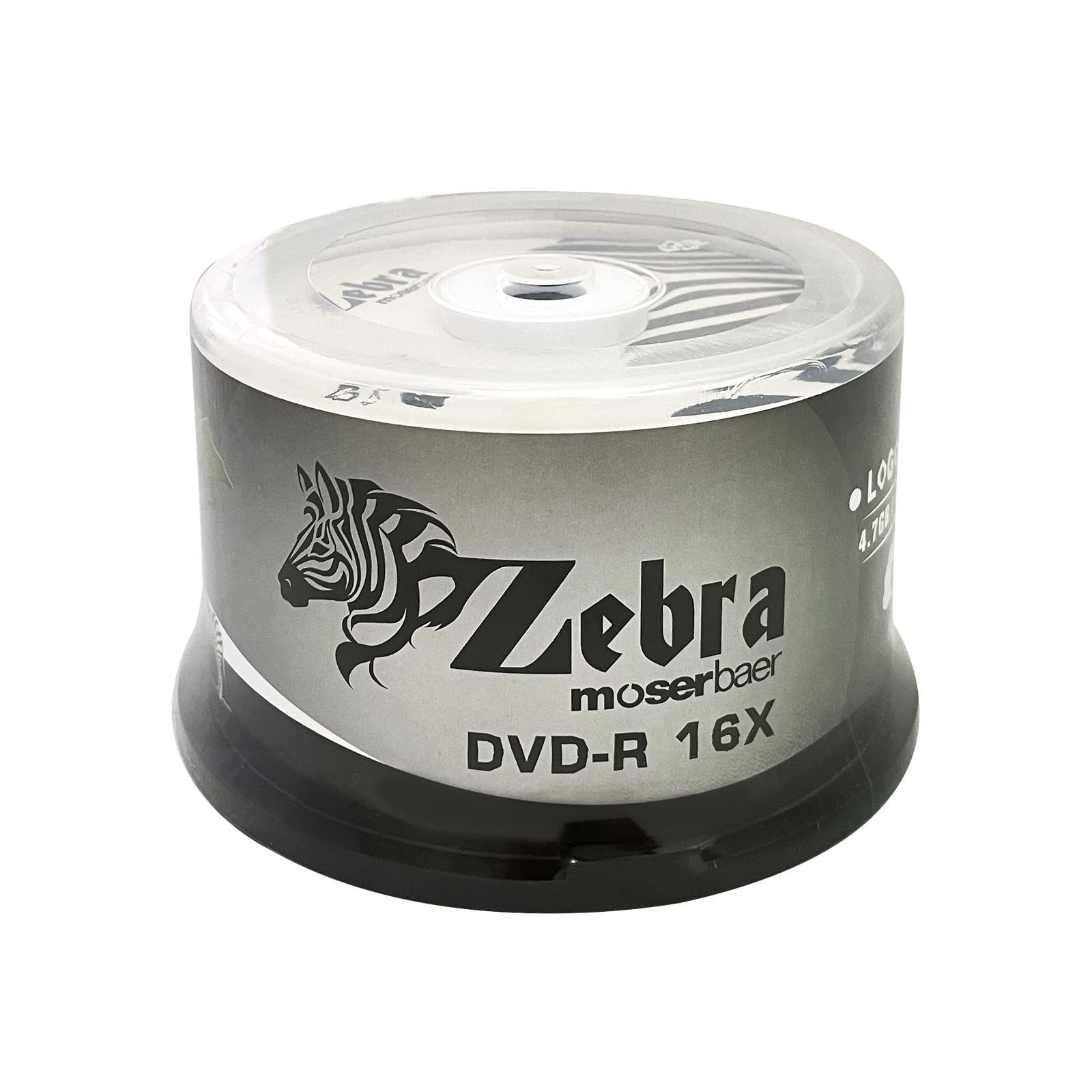 GetUSCart- Moserbaer Zebra DVD-R 16X 4.7GB Branded Logo Recordable Media Disc-50 Pack Spindle