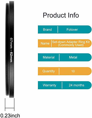 GetUSCart- 10 Pieces Metal Step-Down Adapter Rings Kit Lens Filter ...