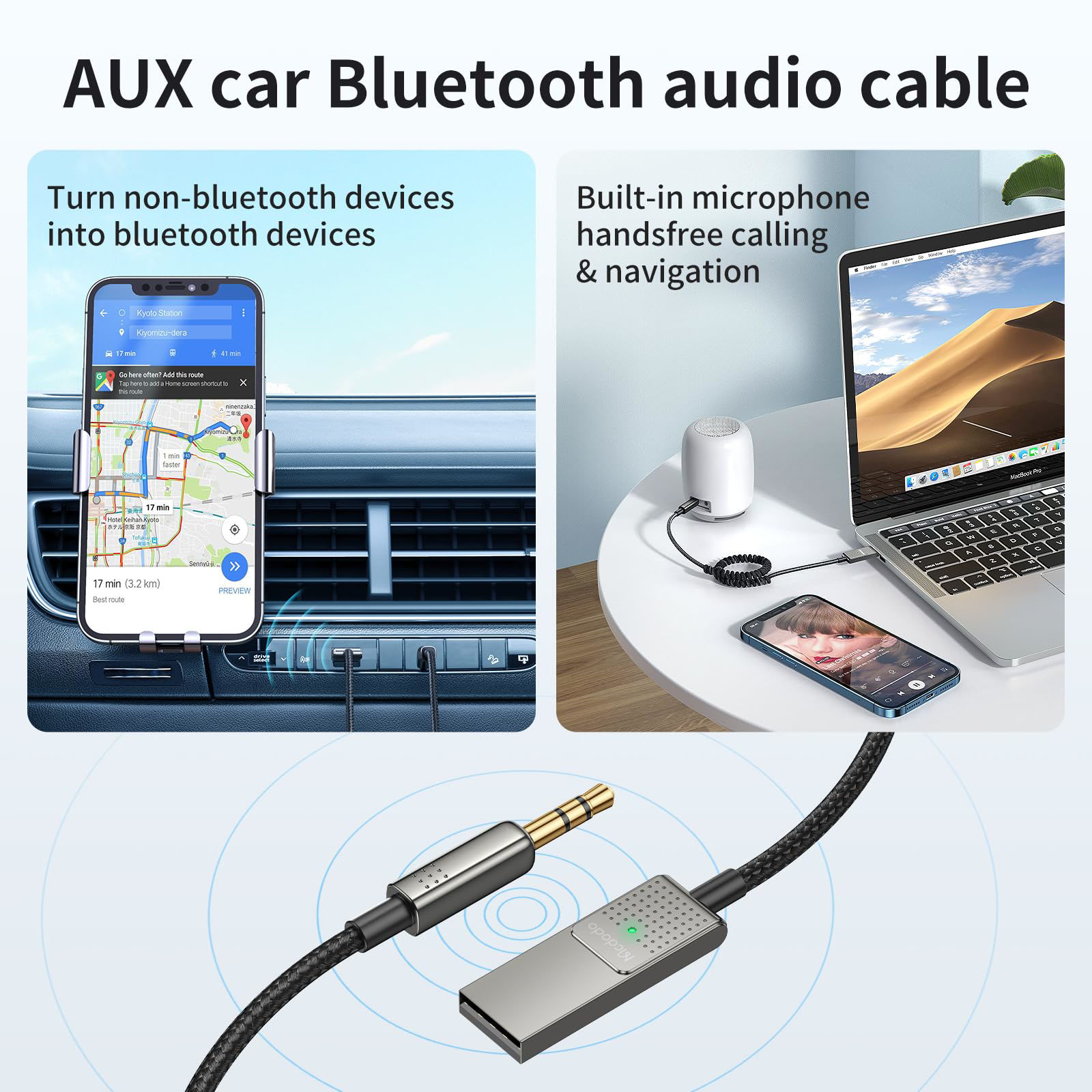 GetUSCart- Mcdodo Aux Bluetooth Adapter 5.3 with Built-in Microphone CD ...