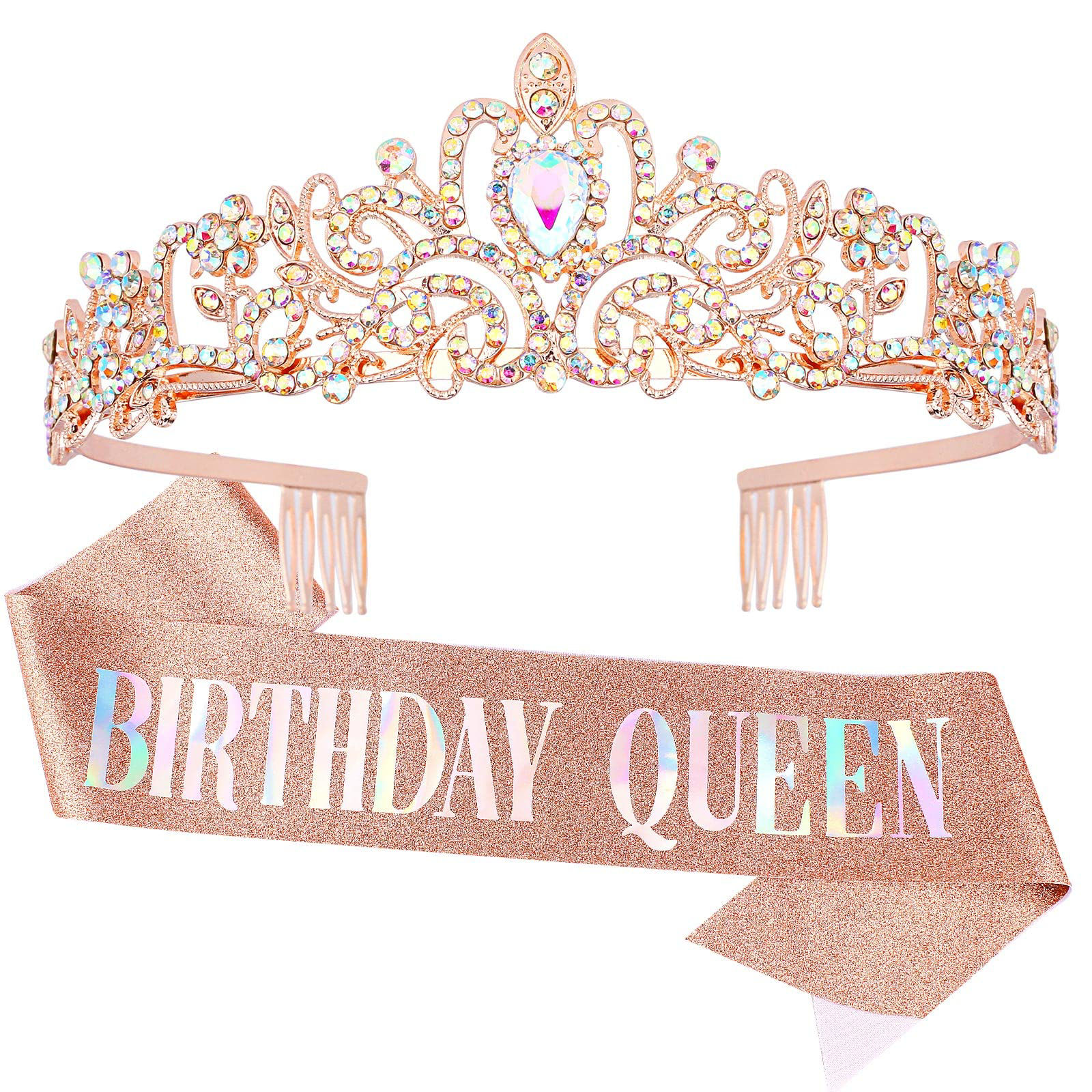 GetUSCart- "Birthday Queen" Sash & Crystal Tiara Kit COCIDE Birthday Silver Tiara and Crowns for ...