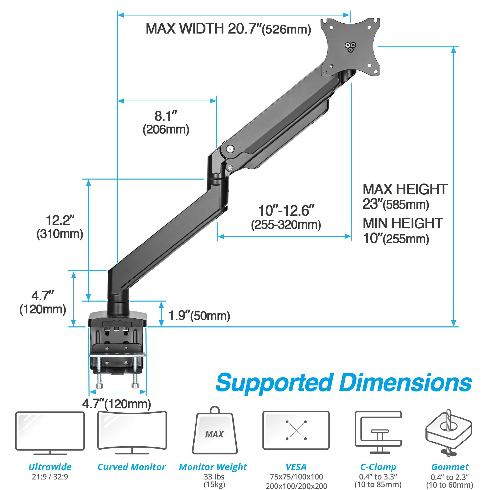 GetUSCart- AVLT Single 13"-43" Monitor Arm Desk Mount fits One Flat ...