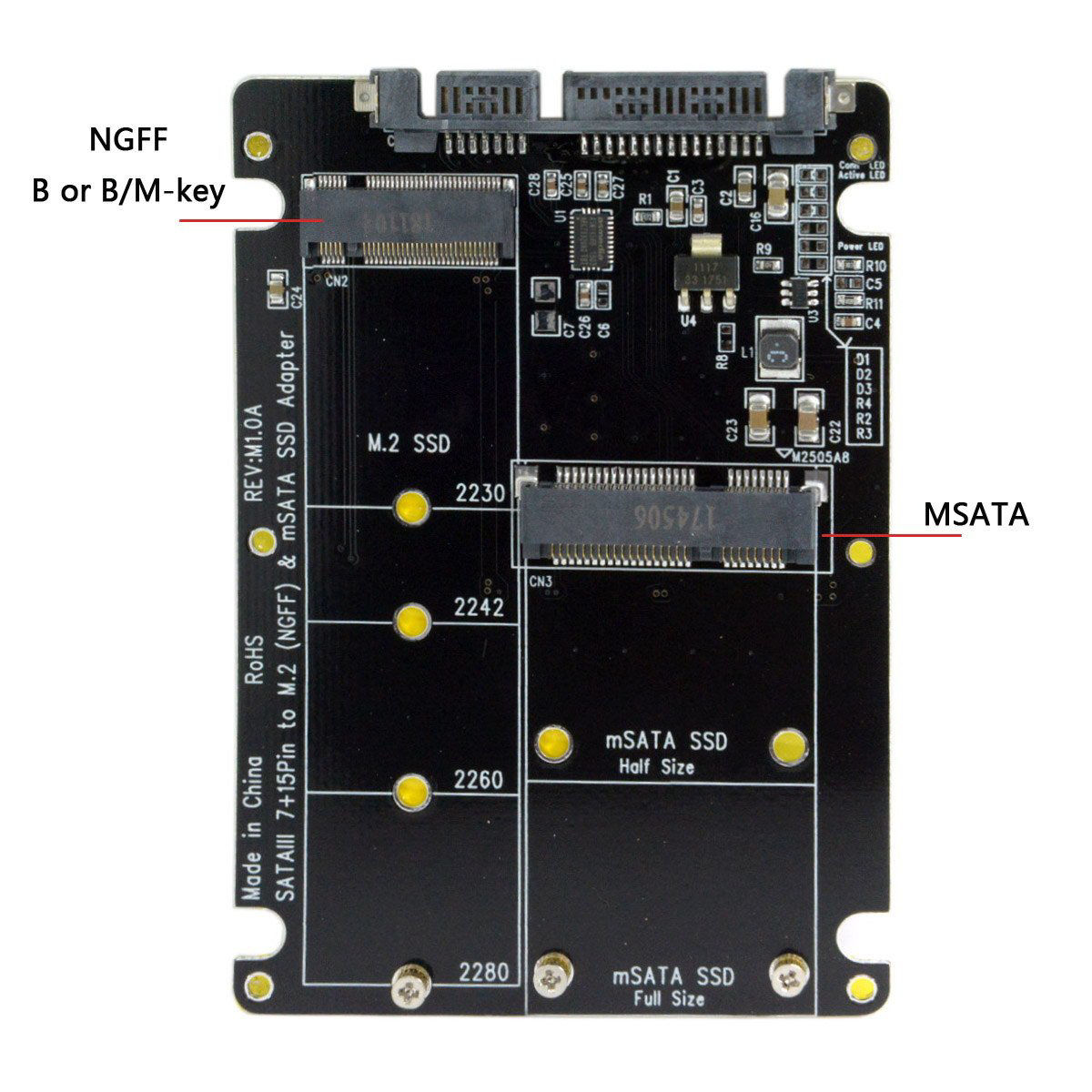 GetUSCart- CableCC 2 in 1 Combo M.2 NGFF B-key & mSATA SSD to SATA 3.0 ...