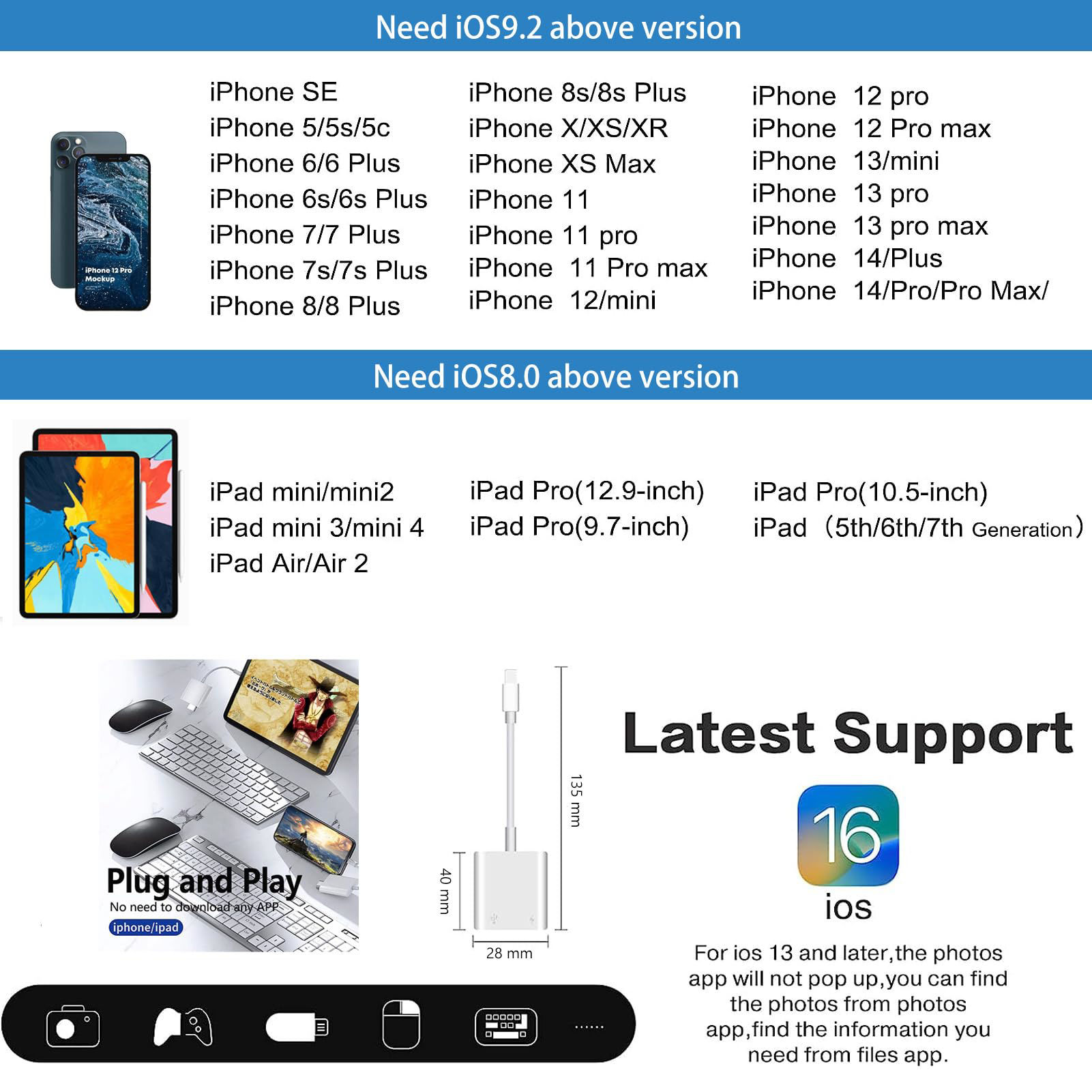 GetUSCart- Lightning to USB Camera Adapter for iPhone with Charging ...