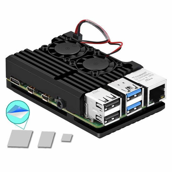 GetUSCart- Raspberry Pi 4 Case, Pi 4 Armor Case Metal Case with Dual Fan Aluminium Alloy ...
