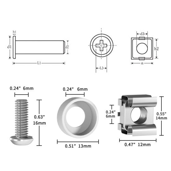 GetUSCart- M6 x 16mm Rack Mount Cage Nuts, Screws and Washers for Rack ...