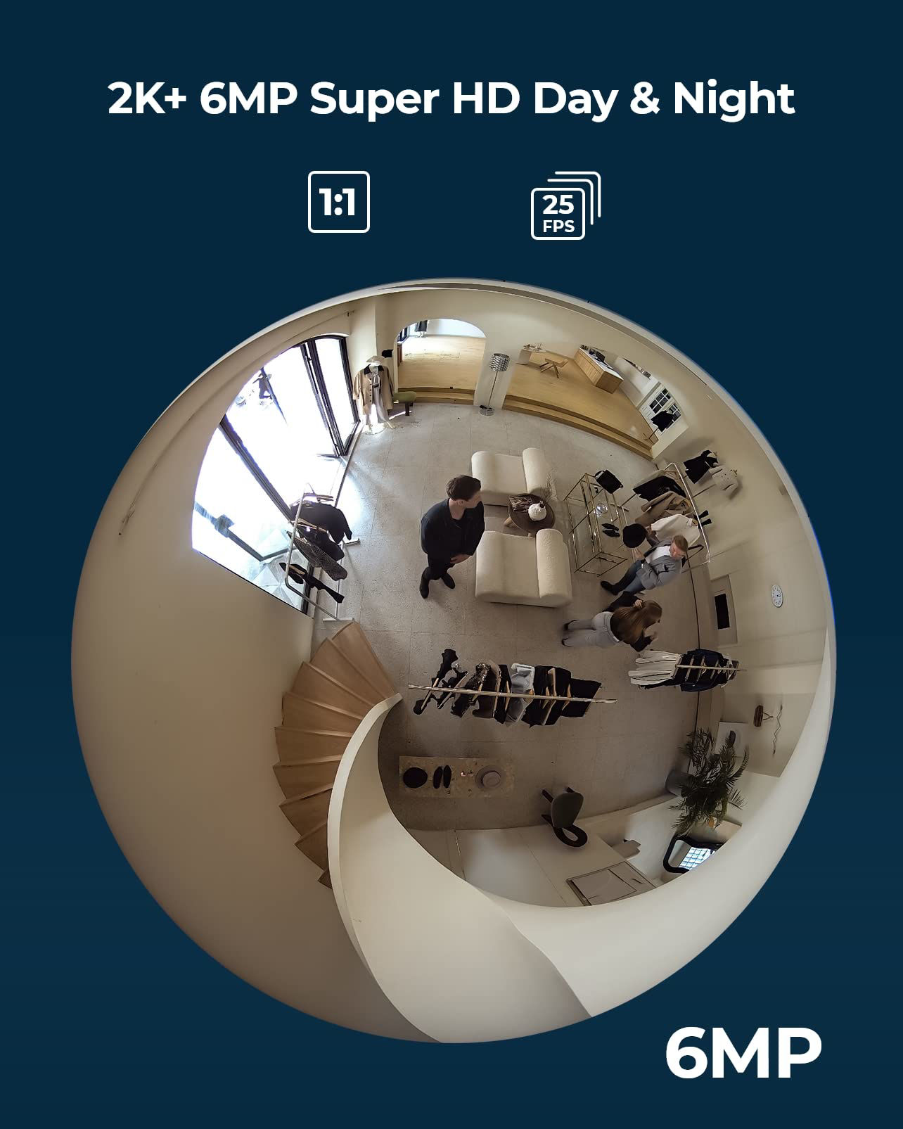 GetUSCart- Reolink Fisheye Camera FE-W, 2K+ 6MP 360° Panorama, 2.4/5GHz ...