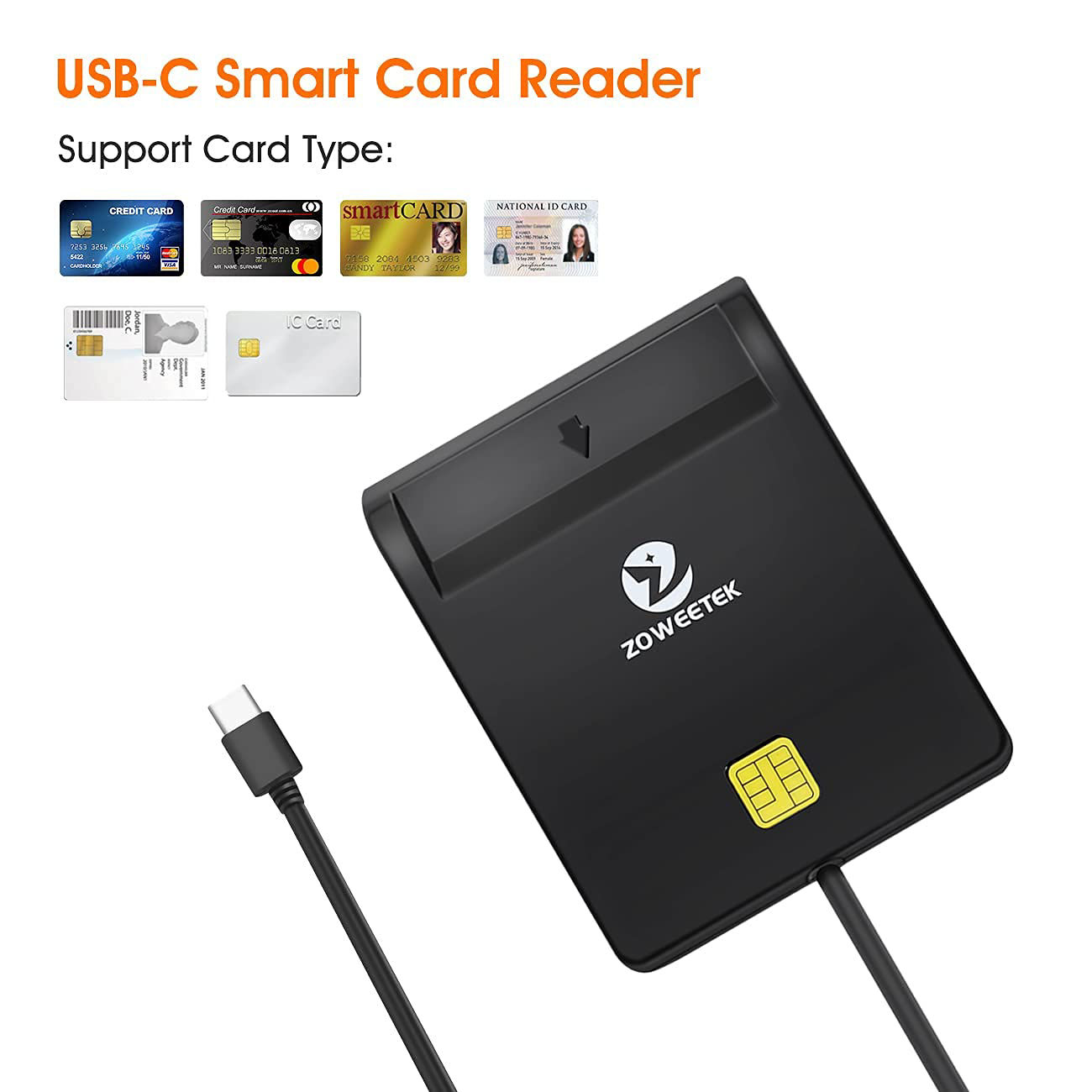 GetUSCart- ZOWEETEK Type C CAC Reader, Smart CAC Card Reader USB C for DOD Military Common ...