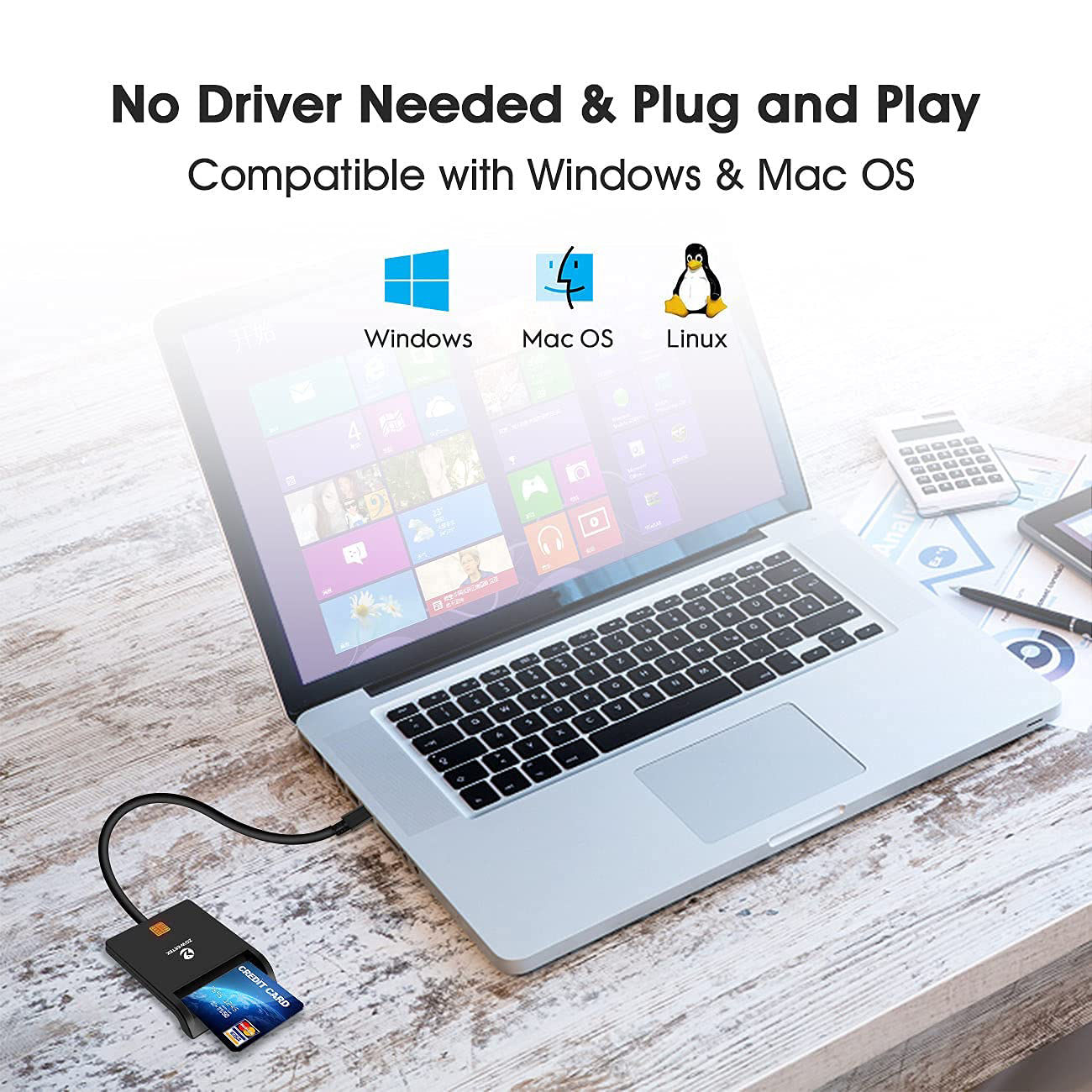 GetUSCart- ZOWEETEK Type C CAC Reader, Smart CAC Card Reader USB C for DOD Military Common ...