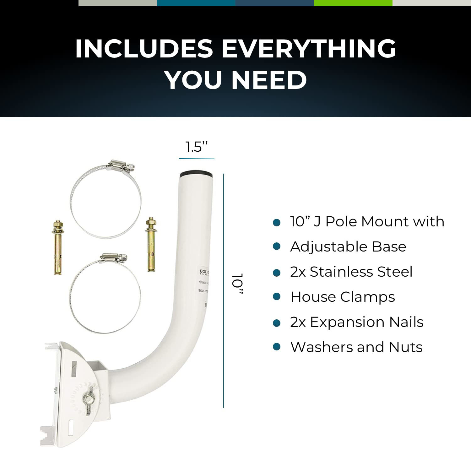 GetUSCart- Bolton Technical 10” Inch J Pole Mount Accessory for Outside ...