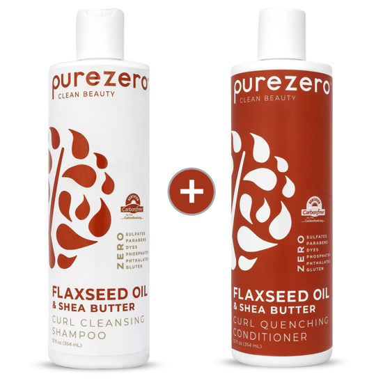 GetUSCart Purezero Flaxseed Oil Shea Butter Shampoo and Conditioner Set Curl Care For Curly Hair Detangle Defrizz Zero Sulfates Parabens Dyes 100 Vegan Cruelty Free Great For