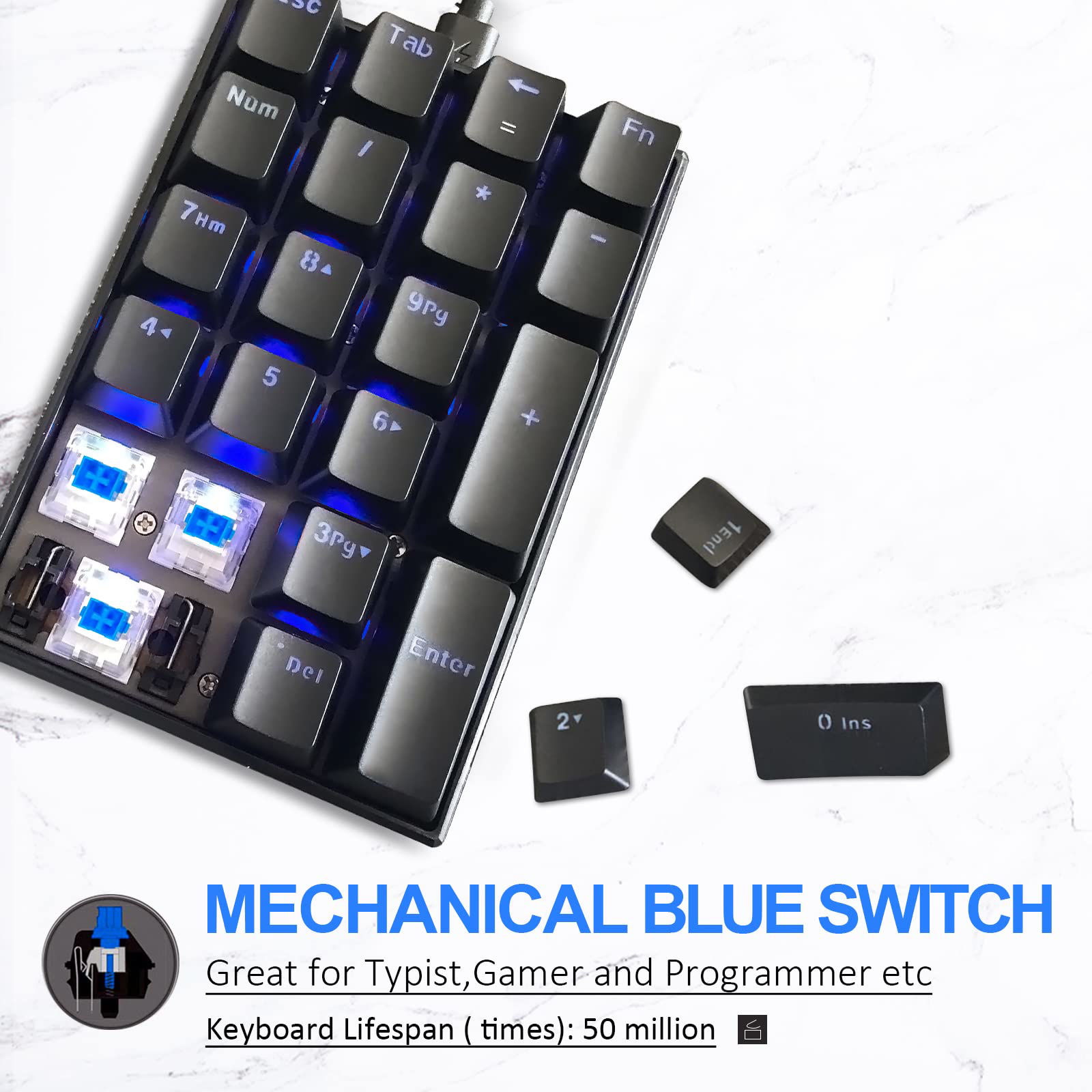 GetUSCart- MOTOSPEED K23 Mechanical Numeric Keypad Blue Switch Wired 21 ...