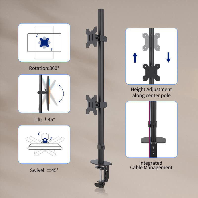 GetUSCart- Pholiten Tall Vertically Stacked Dual Monitor Desk Mount ...