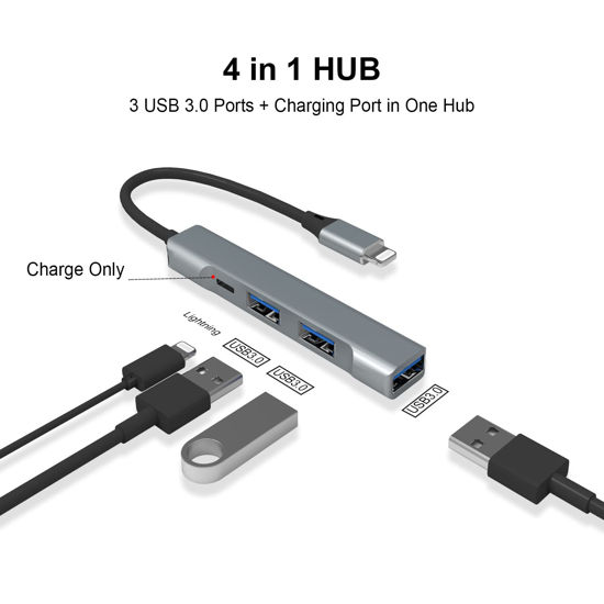 GetUSCart- Lightning to USB Hub [Apple MFi Certified] 4-in-1 USB OTG ...