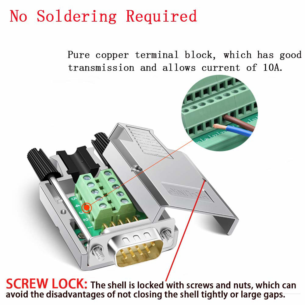 GetUSCart- ANMBEST 2PCS DB9 Breakout Connector, Solderfree Metal Shell ...