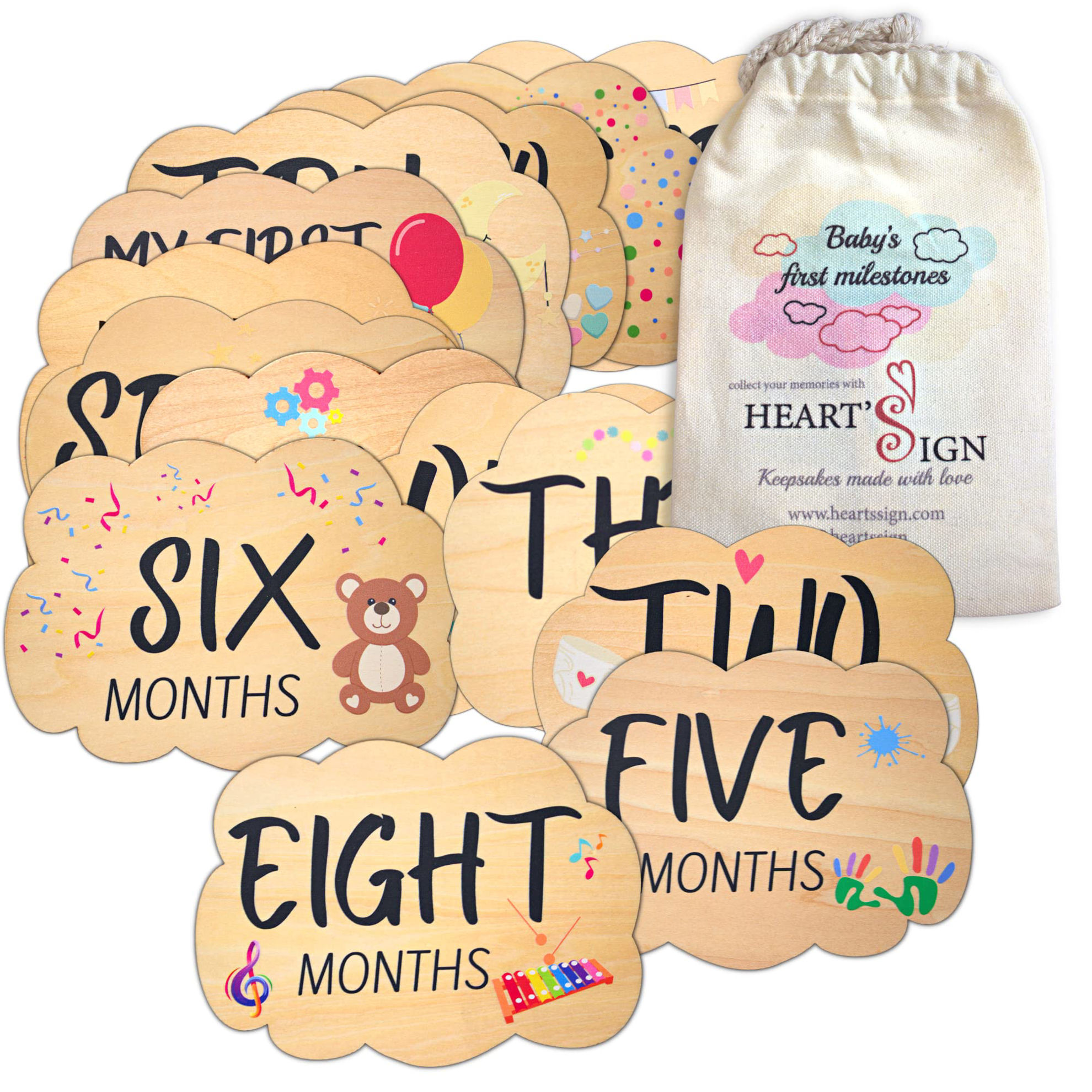 GetUSCart- Heart's Sign Monthly Baby Milestone Cards - Hello World ...