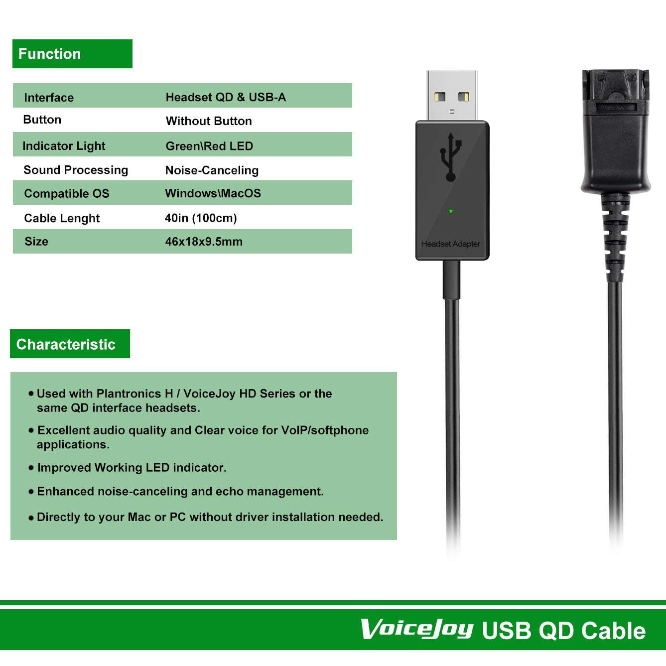 GetUSCart- Call Center Office Headset Quick Disconnect QD Cable to USB ...