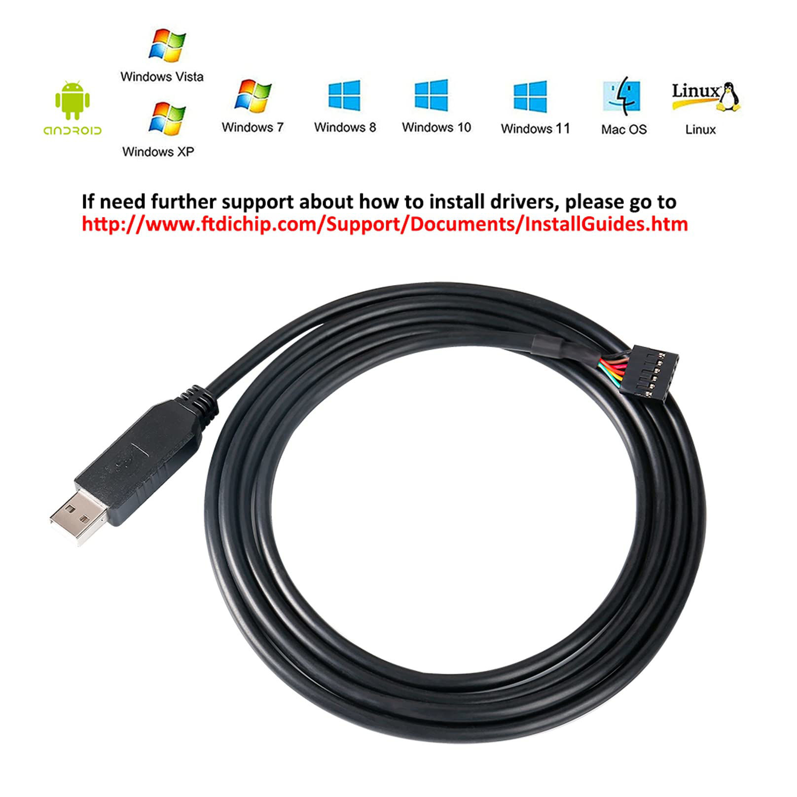 GetUSCart- DTech FTDI USB to TTL Serial 5V Adapter Cable 6 Pin 0.1 inch ...