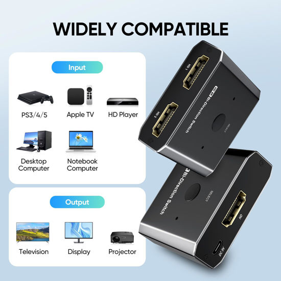 GetUSCart- HDMI Switch Splitter 8K @ 60Hz Bi-Directional, 2 in 1 Out or 1 in 2 Out HDMI 2.1 ...