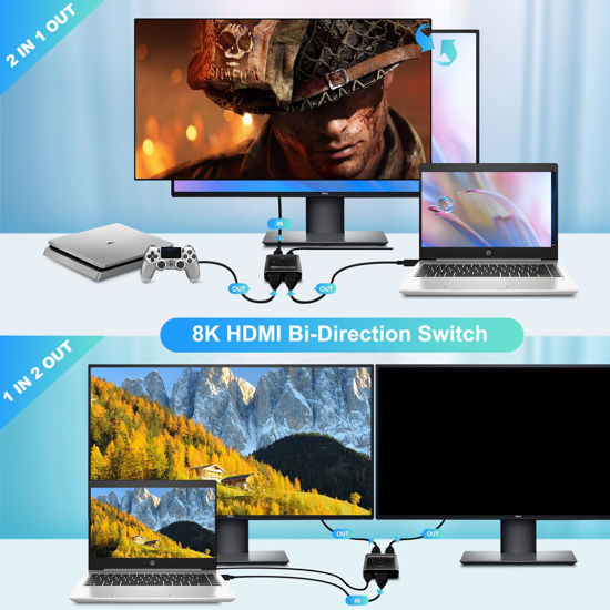 GetUSCart- HDMI Switch Splitter 8K @ 60Hz Bi-Directional, 2 in 1 Out or 1 in 2 Out HDMI 2.1 ...