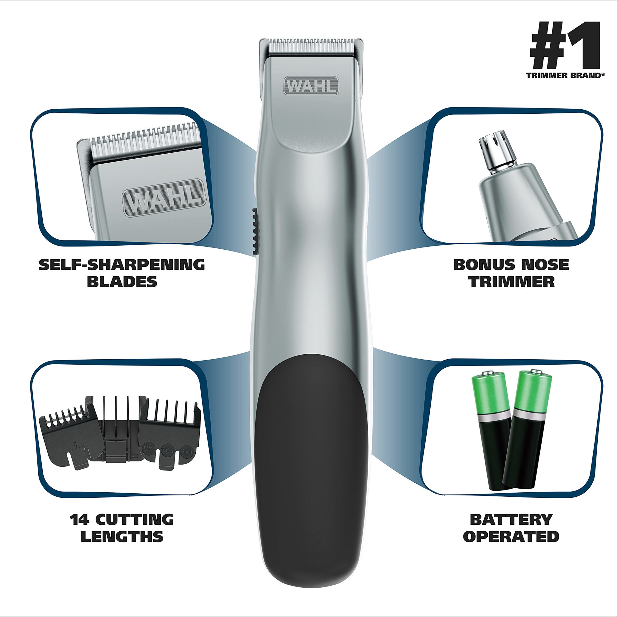 GetUSCart- WAHL Groomsman Battery Operated Beard Trimming kit for Mustaches, Hair, Nose Hair ...