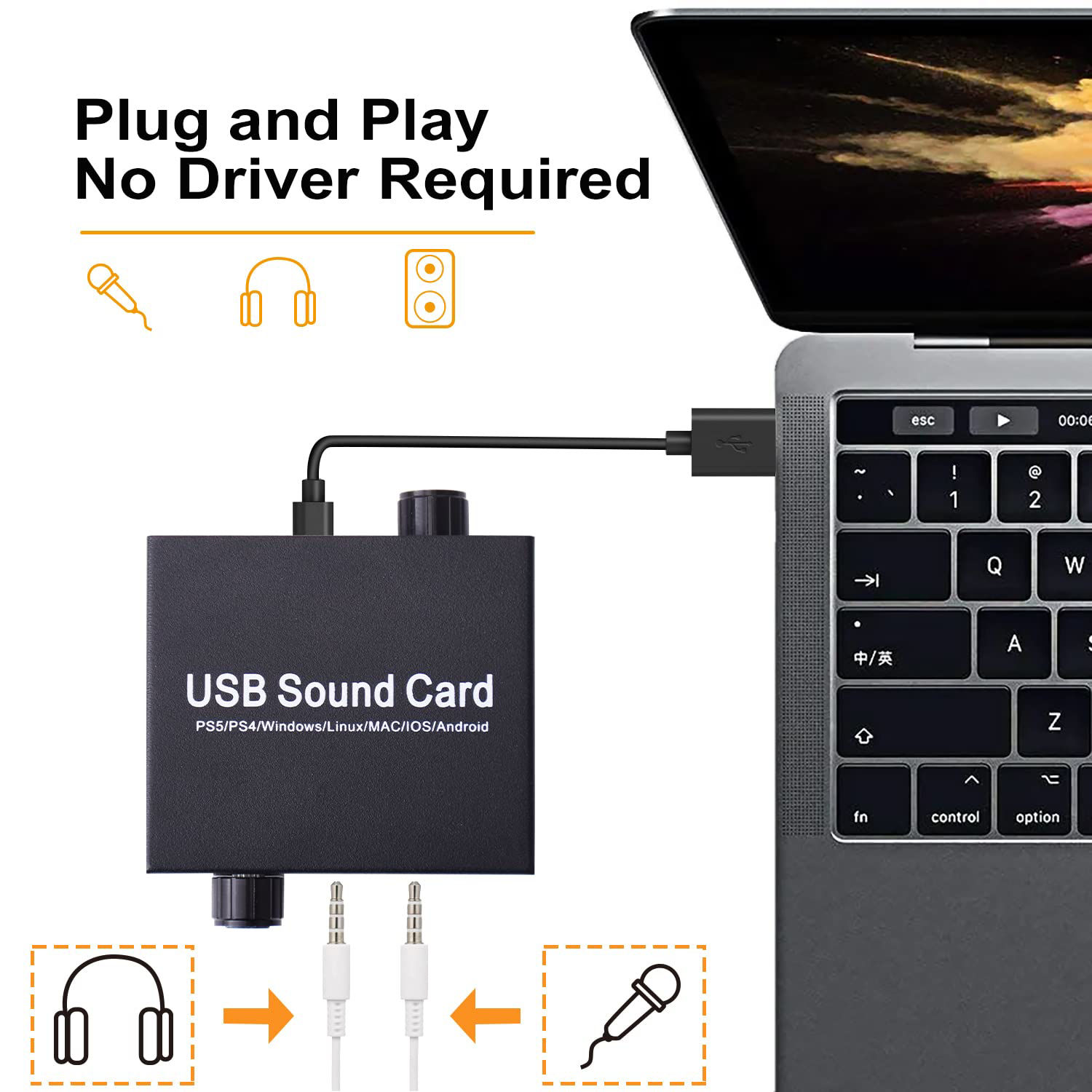 GetUSCart- External Sound Card, Tendak USB Audio Adapter with Volume ...