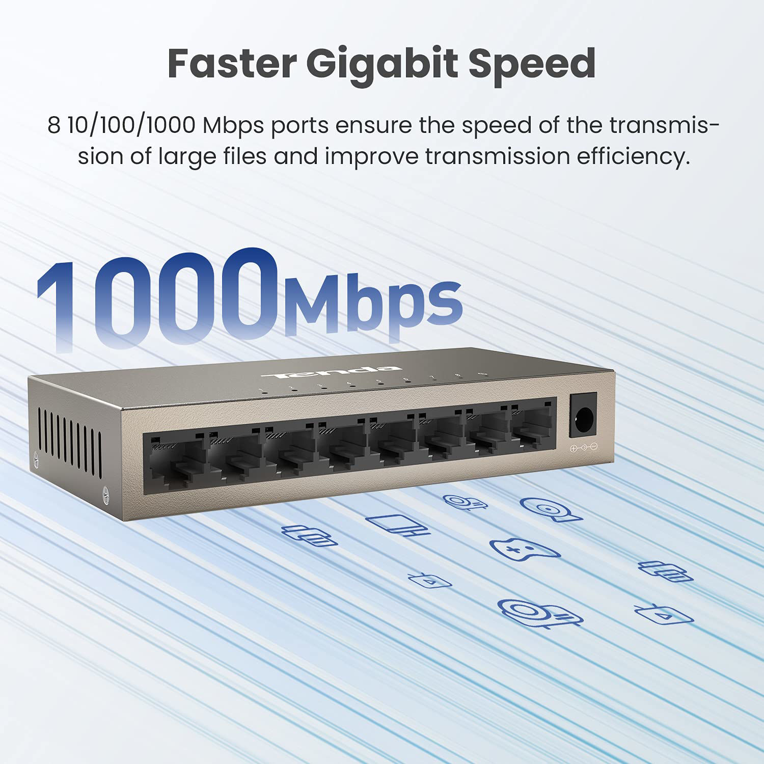 GetUSCart- Tenda TEG1008M, 8-Port Gigabit Switch, Unmanaged Ethernet ...