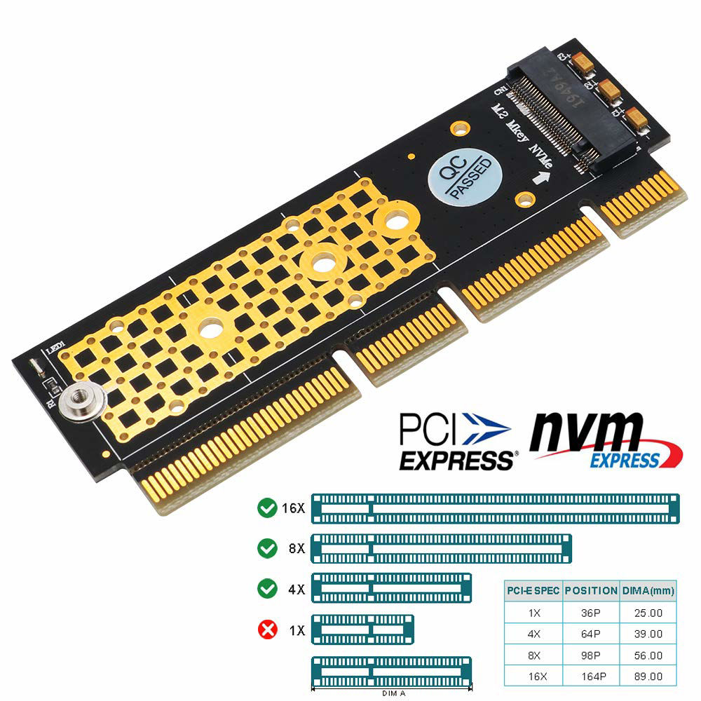 GetUSCart- M.2 NGFF NVMe SSD to PCIE 3.0 X16/X8/X4 Adapter with ...