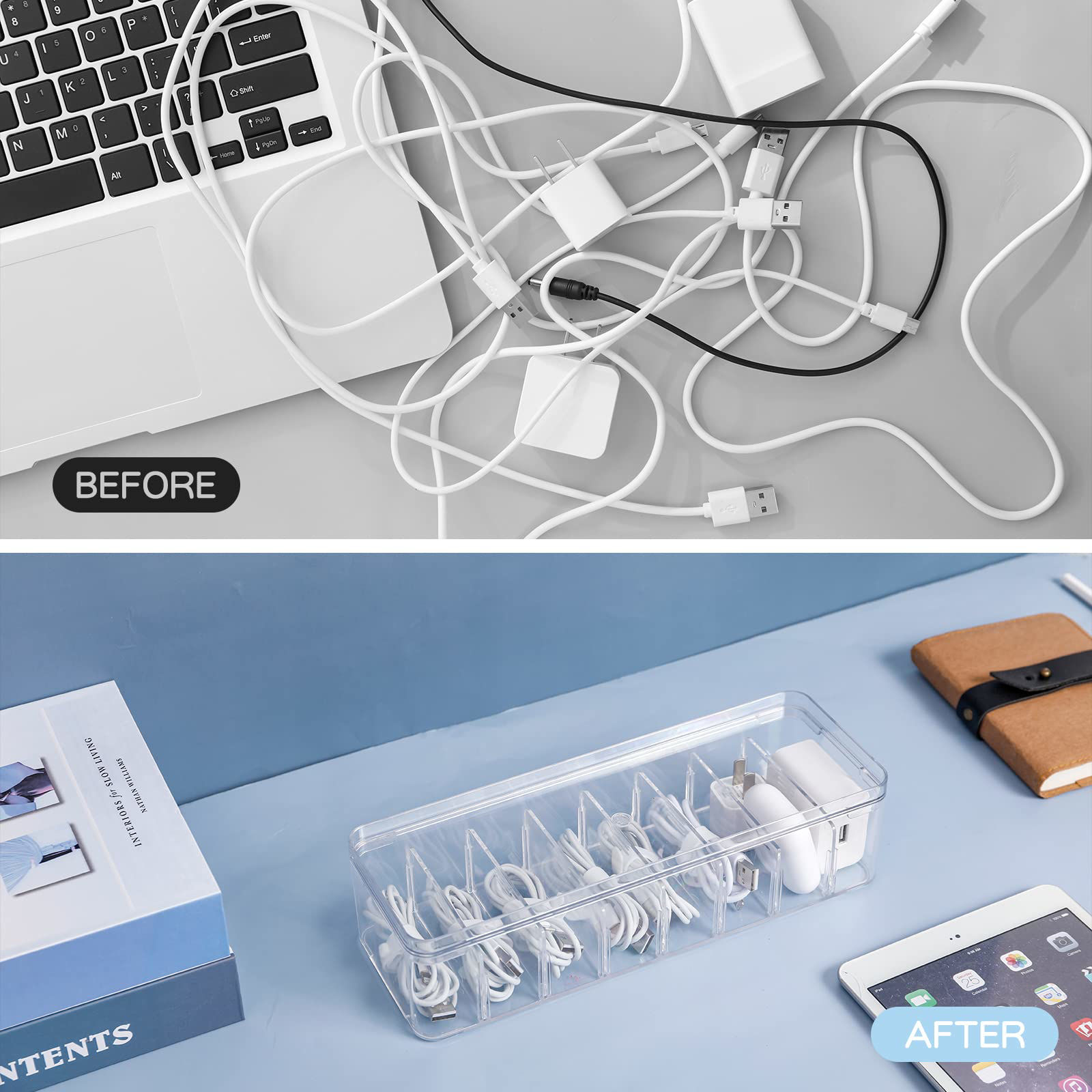 GetUSCart- Yesesion Clear Plastic Cable Organizer Box with Adjustment ...