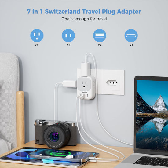 GetUSCart- TESSAN Switzerland Power Adapter, Swiss Travel Adaptor with ...