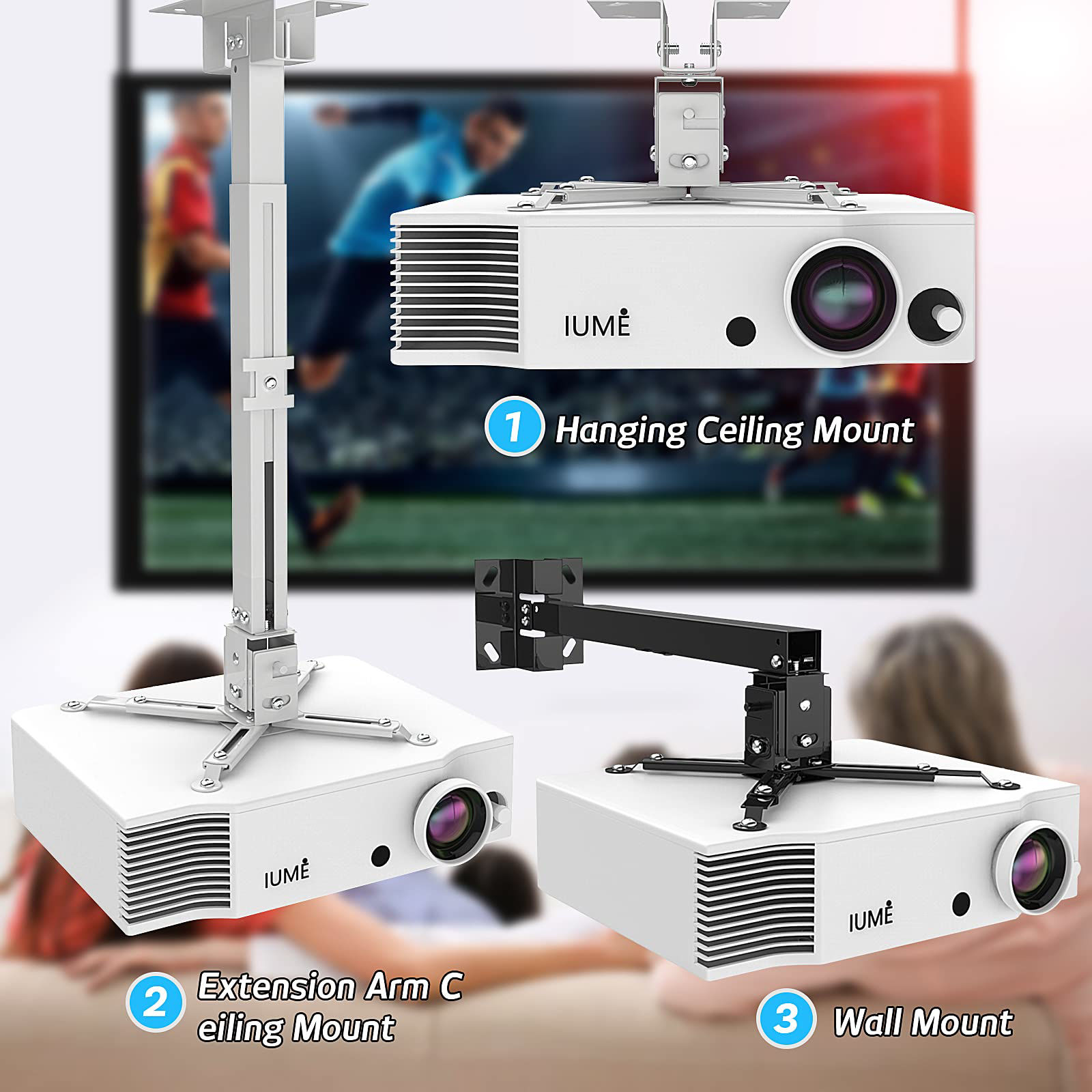 GetUSCart- IUMÉ Projector Ceiling Mount, Universal Black Projector ...