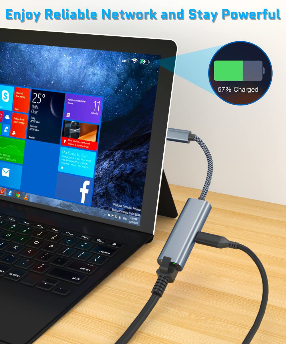 GetUSCart- USB-C Gigabit Ethernet Adapter with Charging Port ...