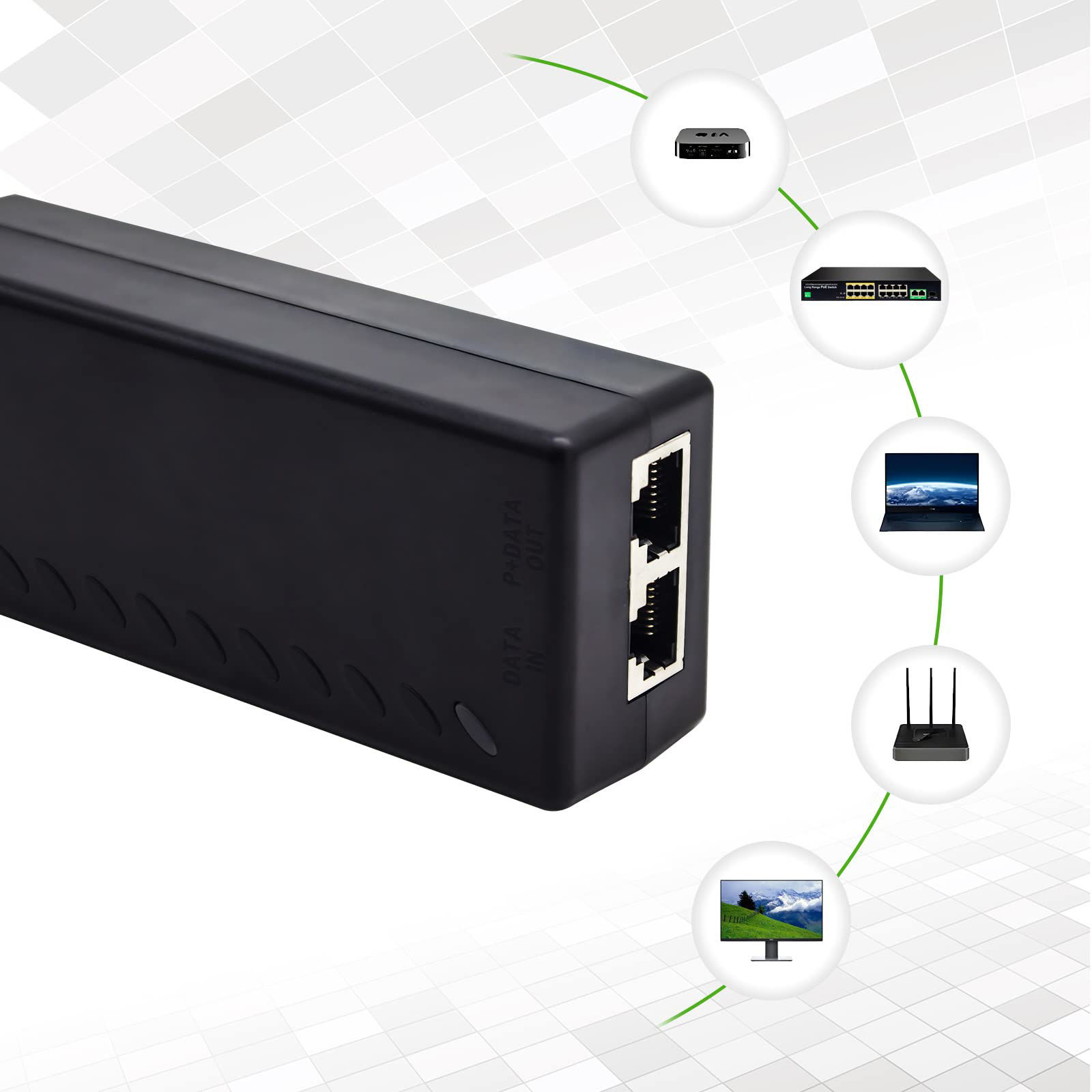 GetUSCart- UltraPoE Gigabit PoE Injector/PoE Adapter，10/100/1000Mbps ...