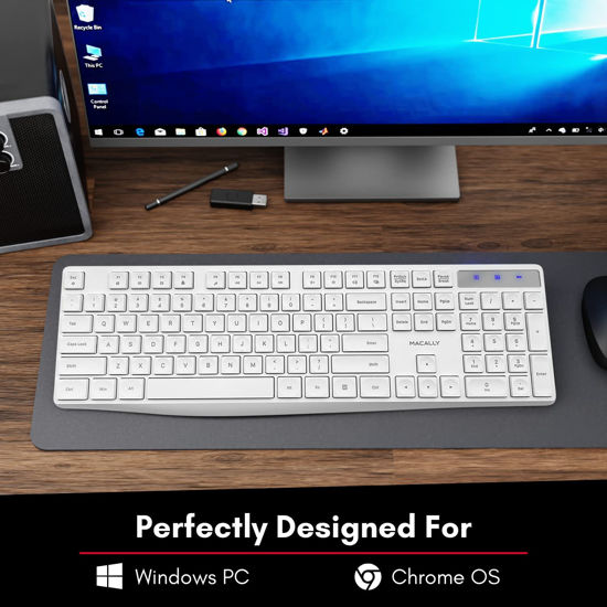 GetUSCart- Macally Wireless Keyboard, 2.4G Ergonomic Full Size White Keyboard with Numeric ...