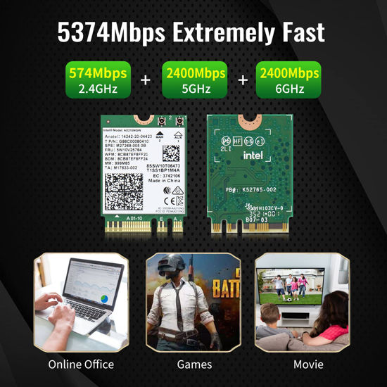 GetUSCart- AX210NGW WiFi Card,WiFi 6E M.2 Laptop Wireless Card,Bluetooth 5.3 5400Mbps Tri-Band ...