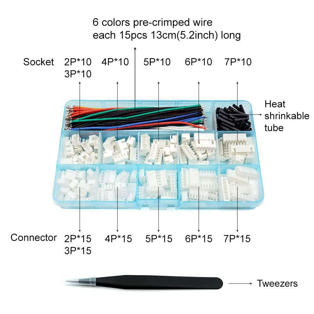 GetUSCart- 2.54mm XH Connector Socket Kit With pre-crimped cable wire 2/3/4/5/6/7 Pin Housing ...