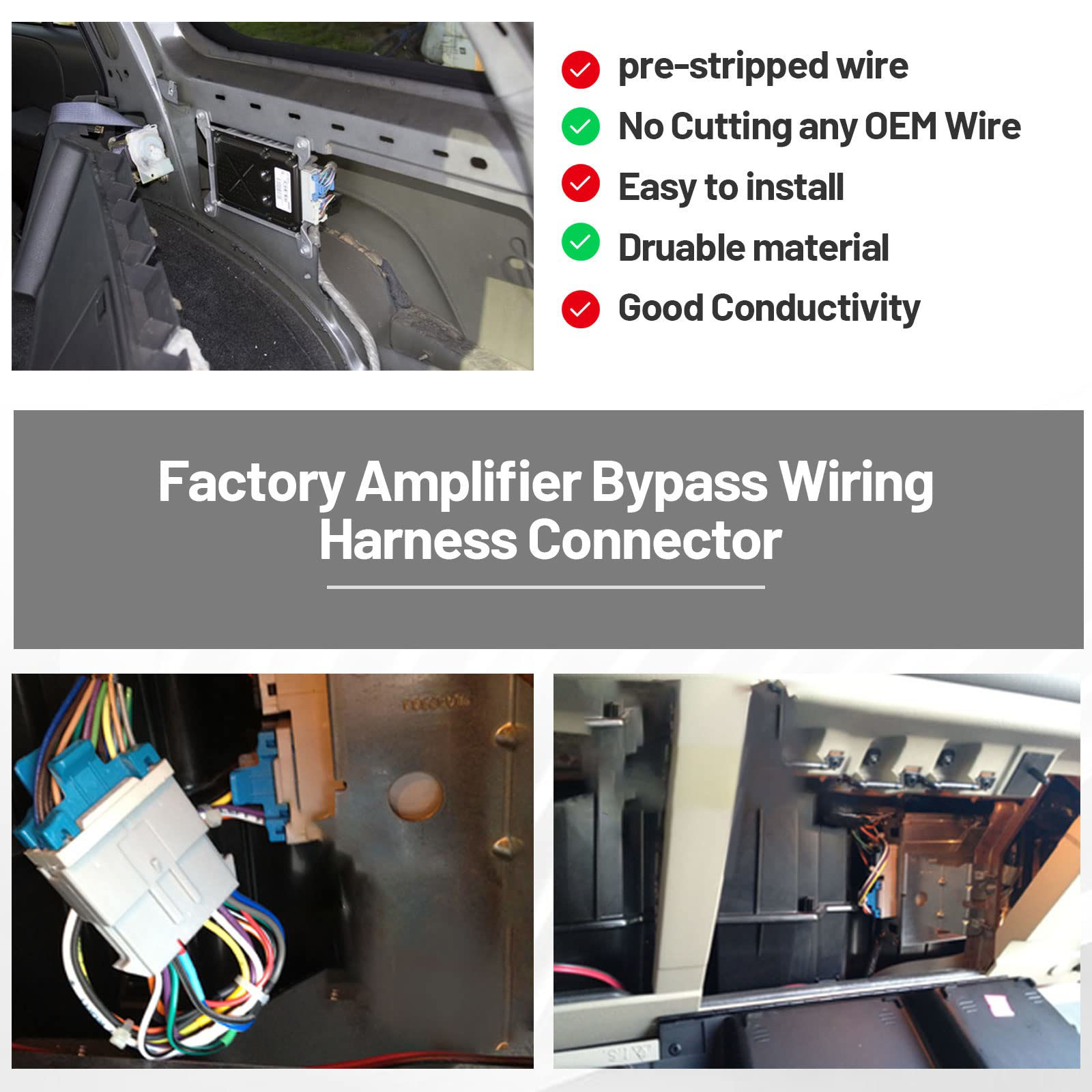 GetUSCart- RED WOLF Factory Amplifier Bypass Wiring Harness Connector Adapter Replacement for ...