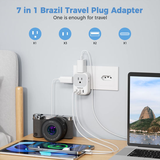 GetUSCart- TESSAN Brazil Power Adapter, US to Brazil Travel Plug with 4 ...