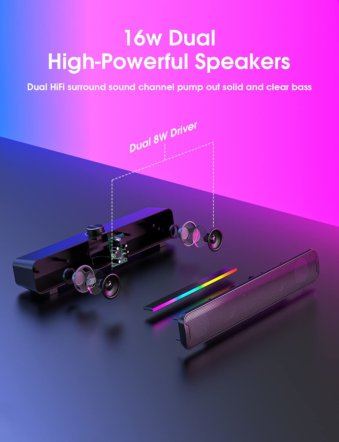 GetUSCart- Computer Speakers, Bluetooth Dynamic RGB Laptop Sound Bar ...