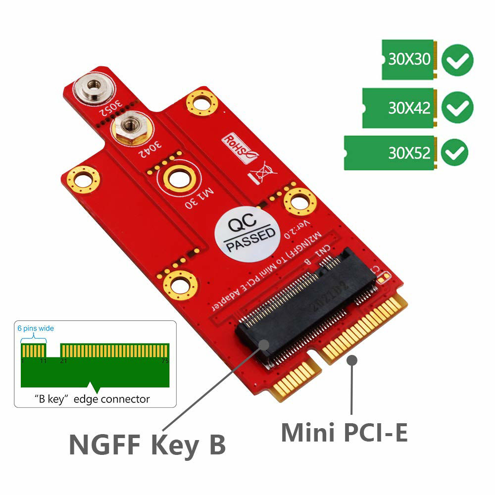 GetUSCart- M.2 (NGFF) Key B to Mini PCI-E Adapter for 3G/4G/5G Module