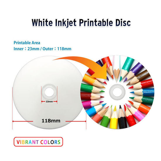 GetUSCart- Vinpower Digital Blue AZO CD-R 700MB 52X White Inkjet Hub ...