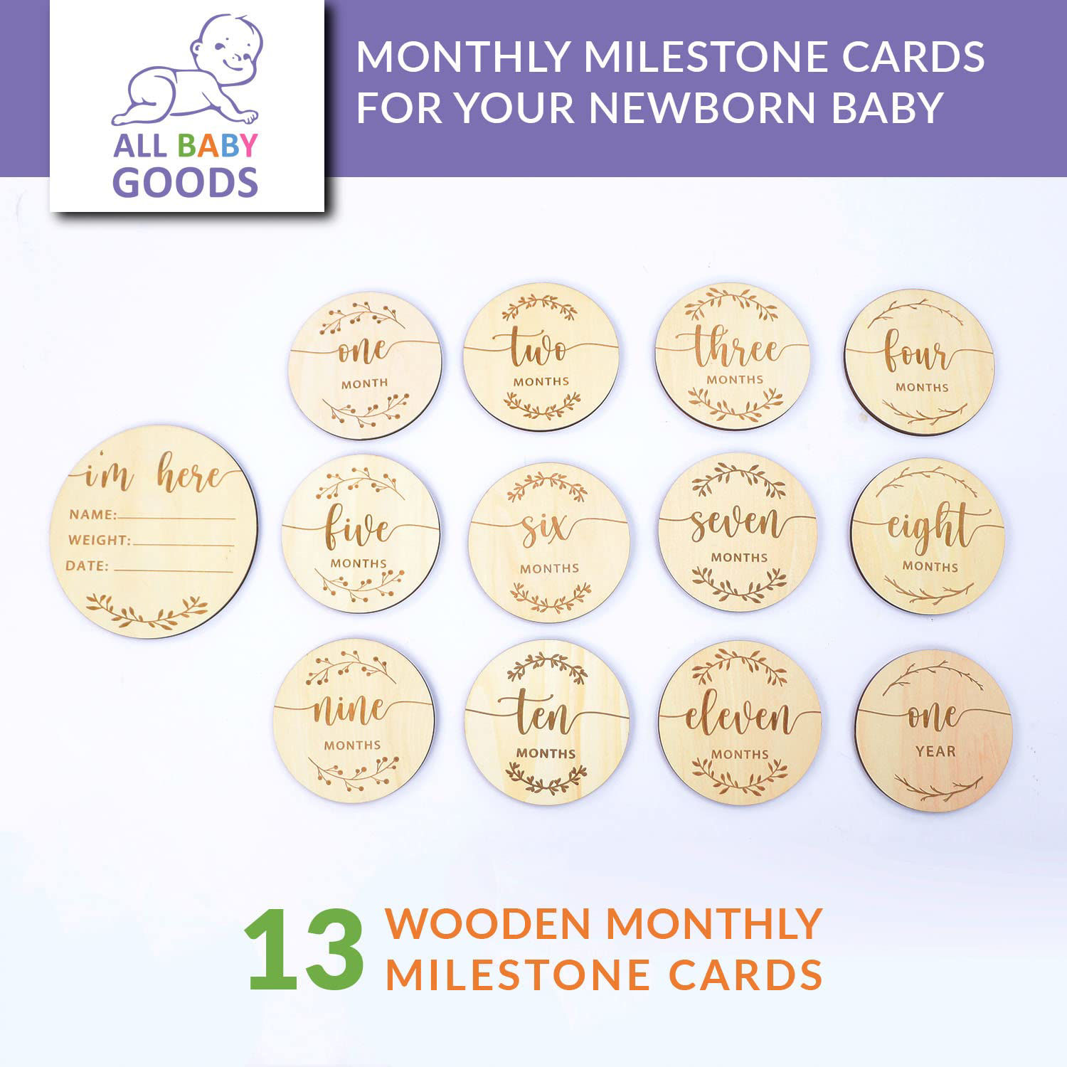 GetUSCart- All Baby Goods 13 Wooden Monthly Milestone Cards Double ...