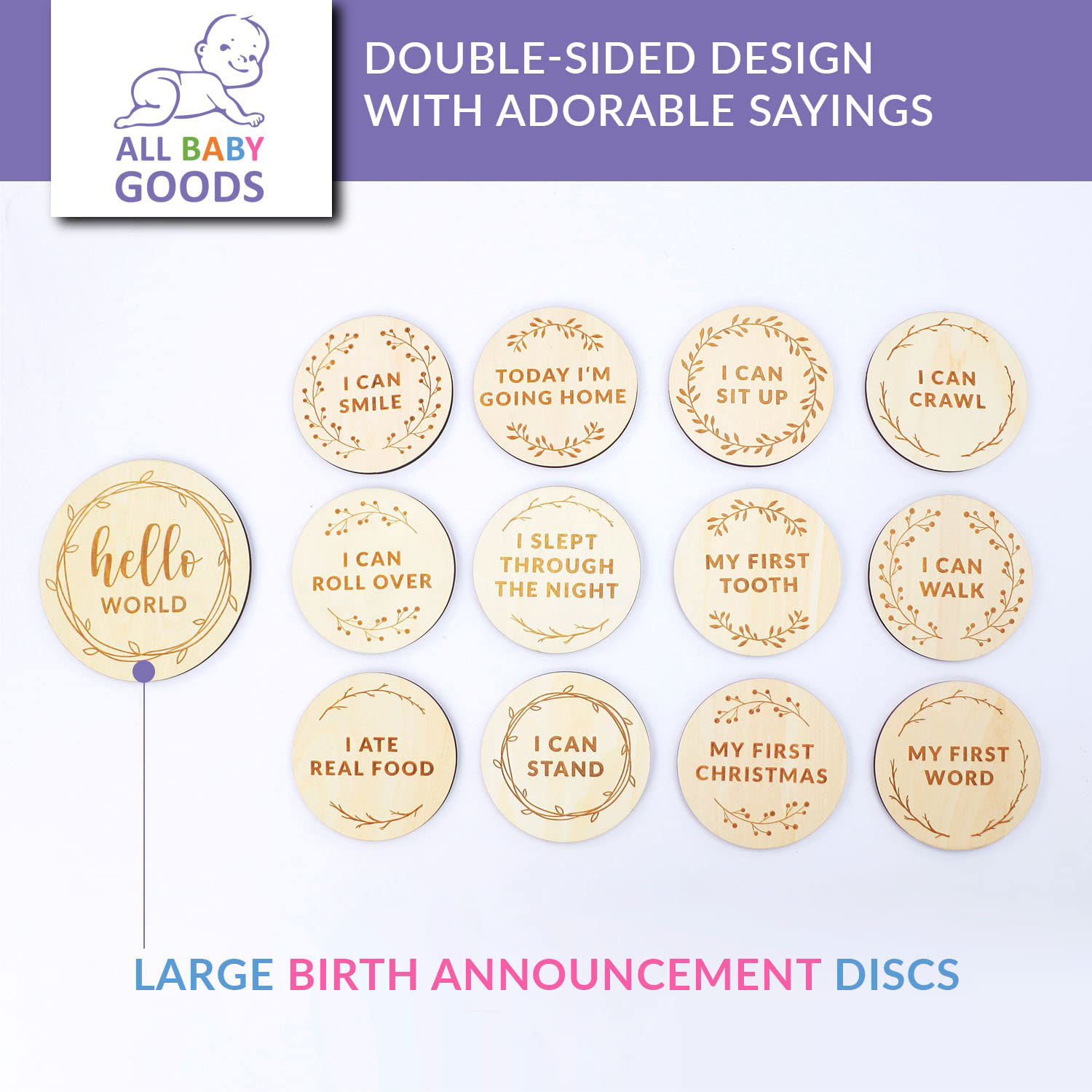 GetUSCart- All Baby Goods 13 Wooden Monthly Milestone Cards Double ...
