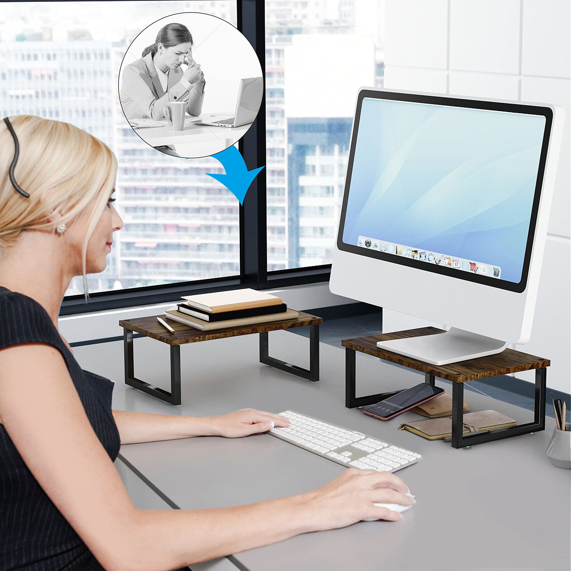 GetUSCart- Simple Trending 2-Pack Wooded Monitor Stand Riser, Desk ...