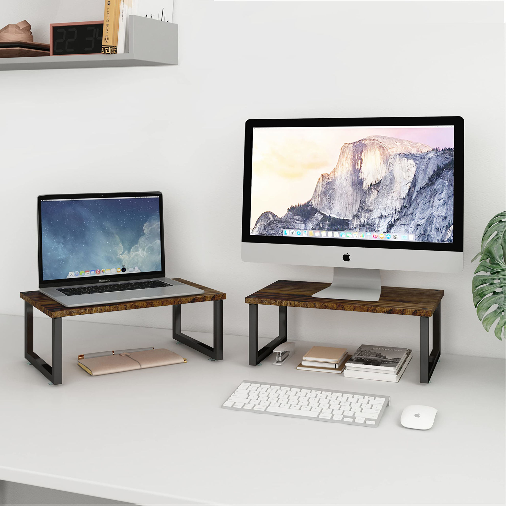 GetUSCart- Simple Trending 2-Pack Wooded Monitor Stand Riser, Desk ...