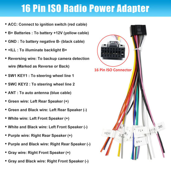 GetUSCart- Android Radio Wiring Harness Kit with 16 Pin ISO Car Radio ...
